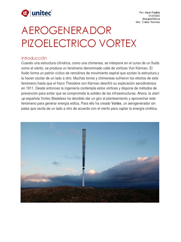 Aerogenerador Pizoelectrico Vortex | PDF
