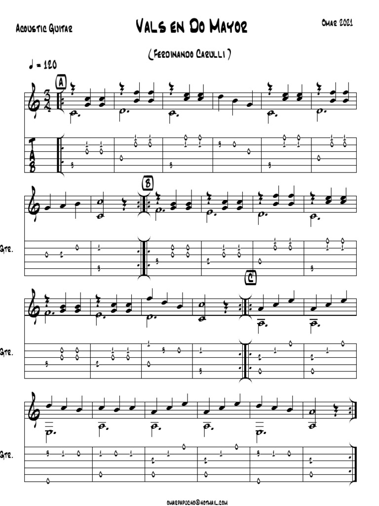 Vals en Do Mayor Tabla (Ferdinando Carulli) - Acoustic Guitar | PDF