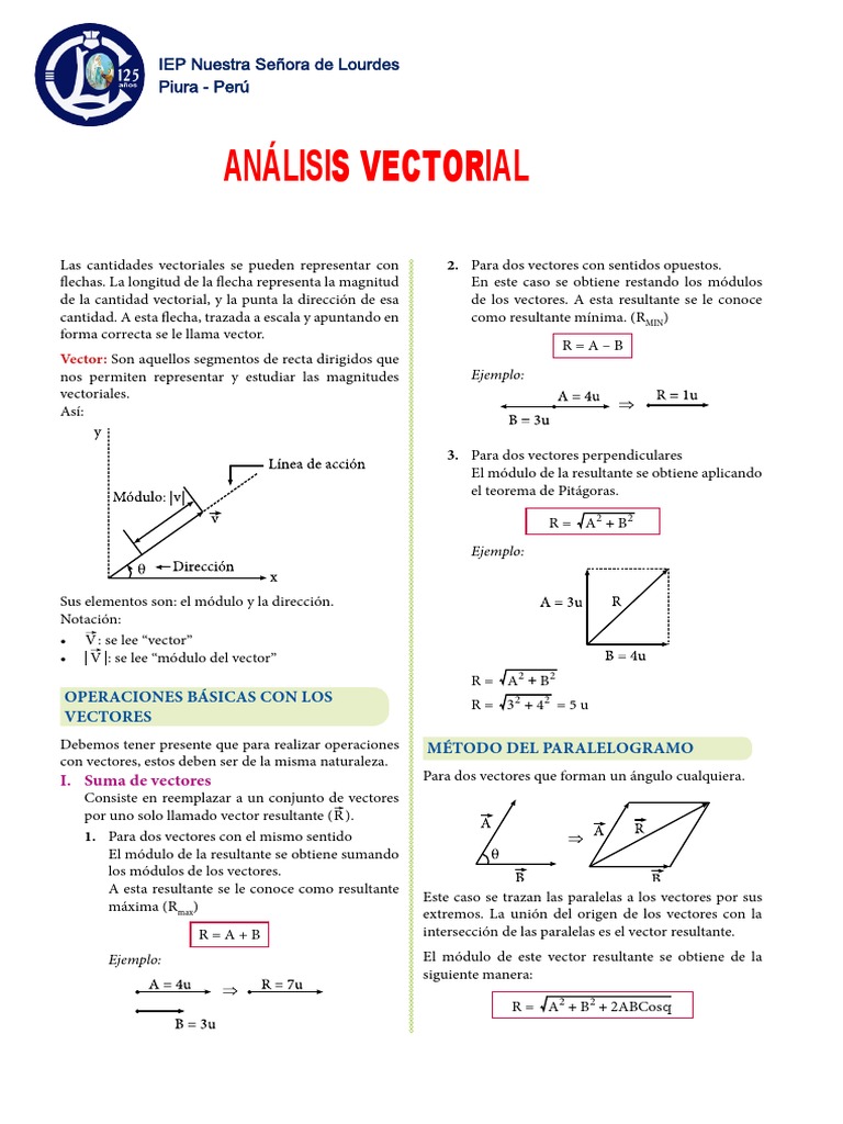 Operaciones Basicas Con Los Vectores 5to Sec | PDF | Vector Euclidiano ...