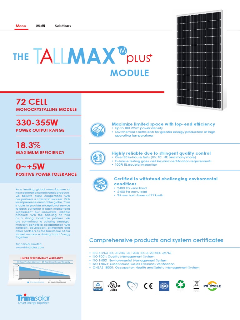 Us Datasheet Tallmax M Plus | PDF | Photovoltaics | Solar Panel