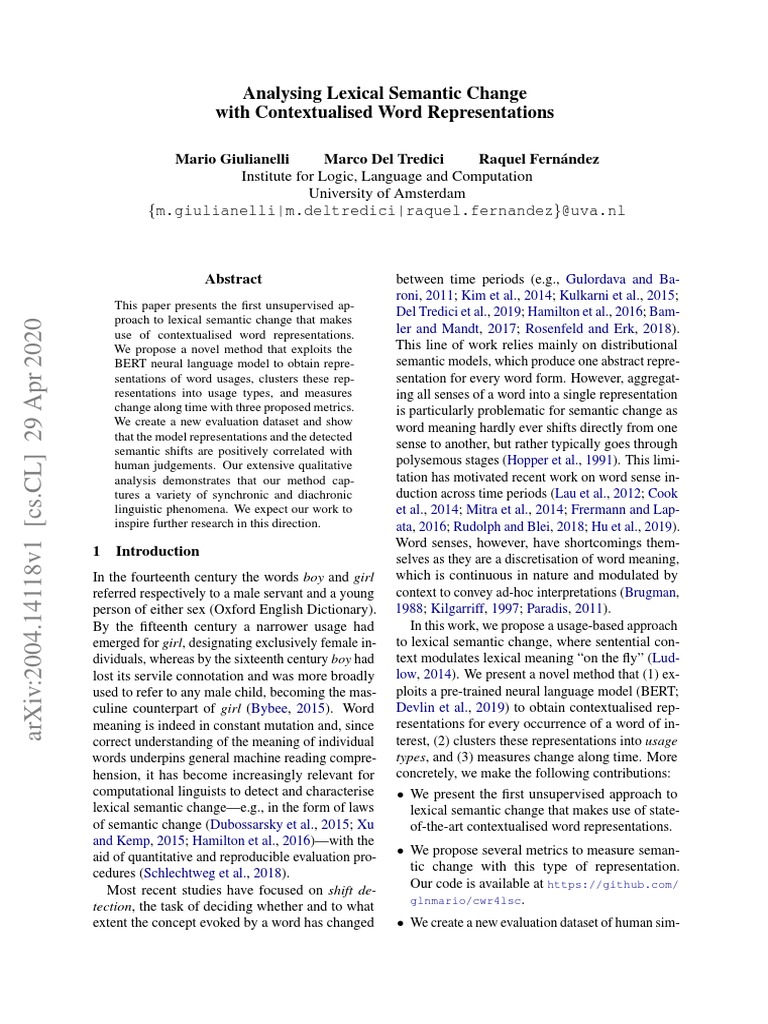 Analysing Lexical Semantic Change | PDF | Cluster Analysis | Word
