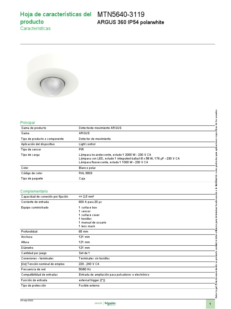 Características del Detector ARGUS 360 | PDF | Diodo emisor de luz ...