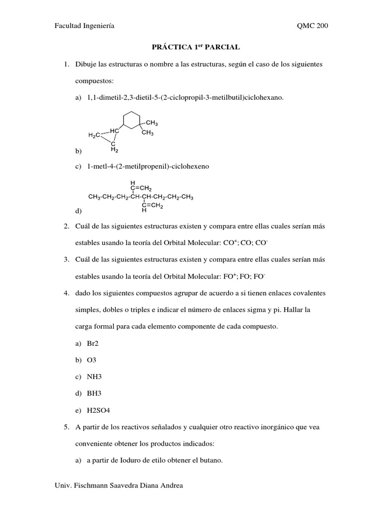 PRÁCTICA 1er PARCIAL | PDF | Alcano | Enlace químico