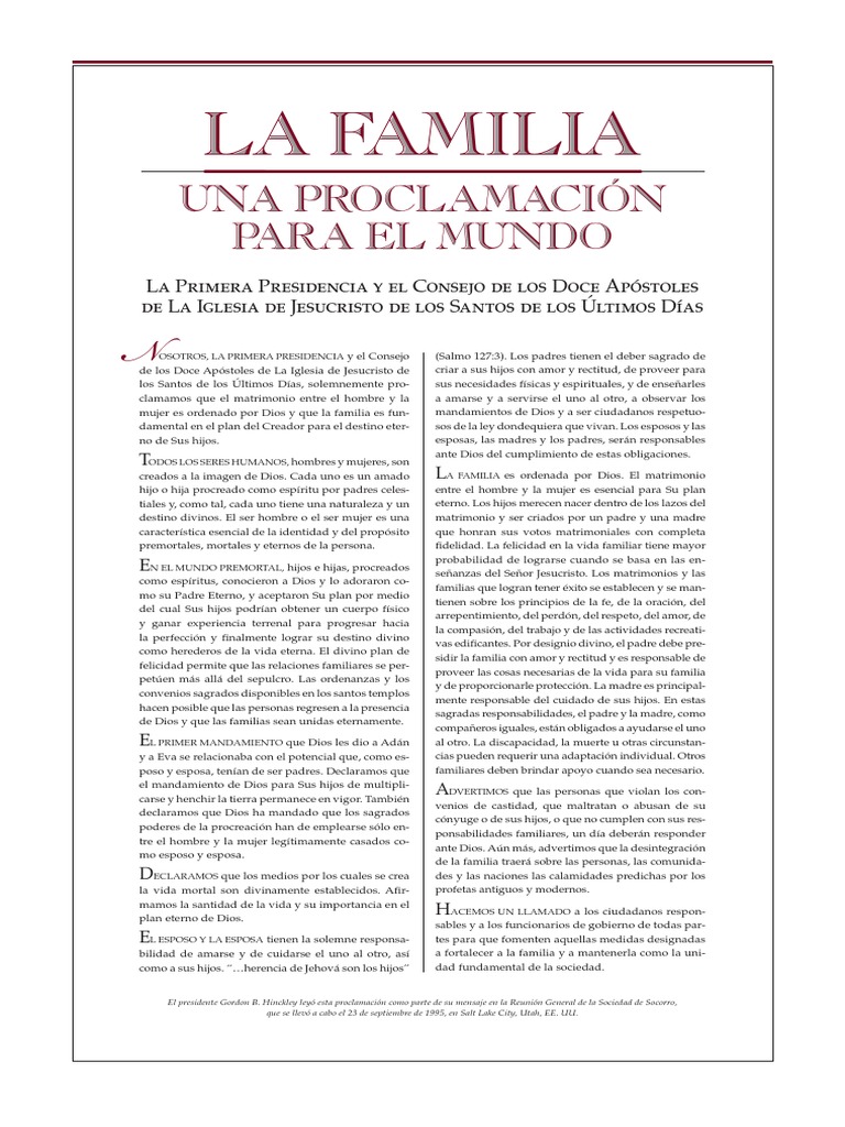 Lds Family Proclamation Spanish - 660809 - PRT | PDF | Divinidad ...