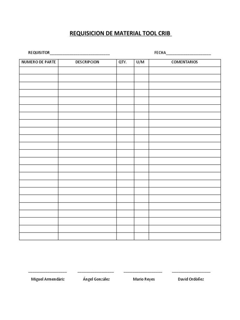 Requisiciones de Tool Crib | PDF