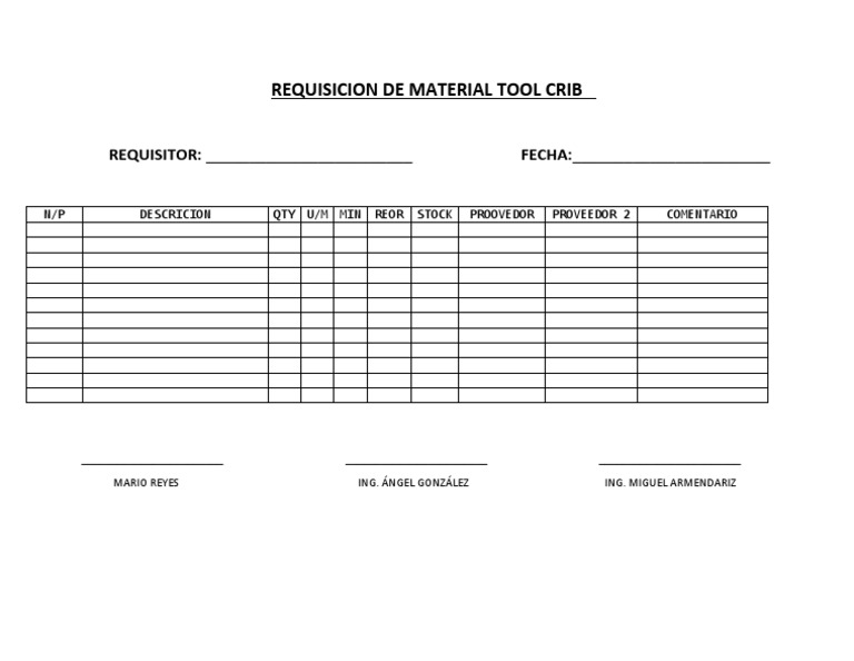 Requisiciones de Tool Crib | PDF