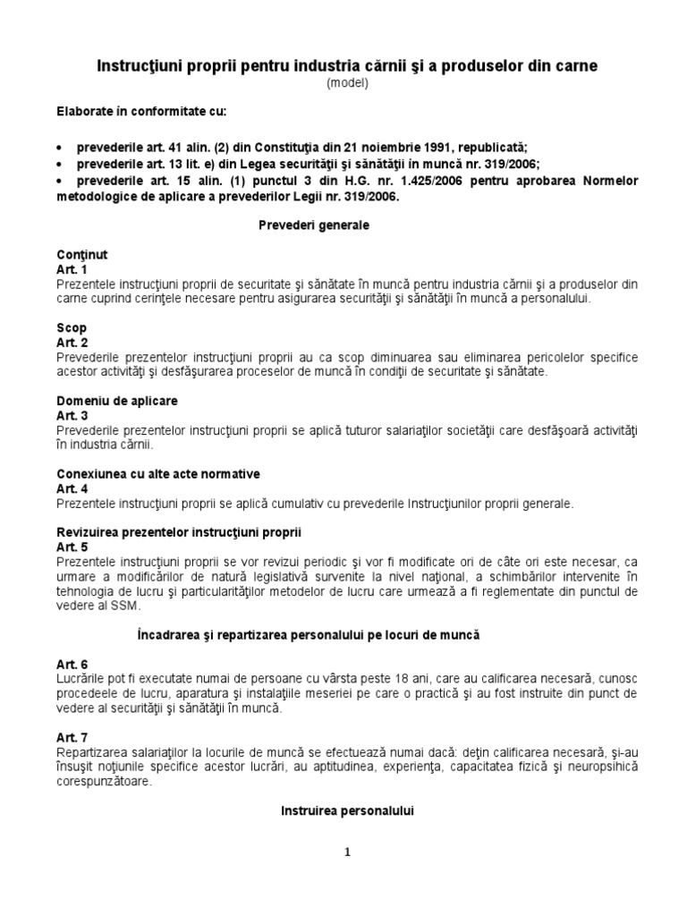 Instructiuni Proprii Pentru Industria Carnii | PDF
