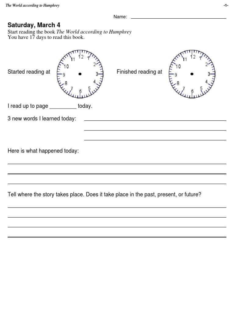 The World According To Humphrey - Reading Journal | PDF