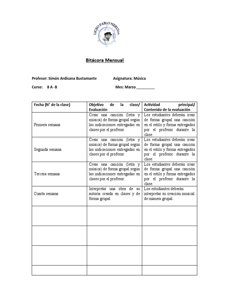 Formato Bitacora 1 Medio (Marzo) | PDF Formato Bitacora 1 Medio (Marzo) | PDF