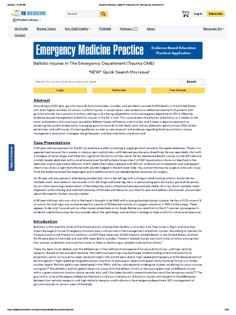 Gunshot Wounds - Ballistic Trauma in The Emergency Department | PDF ...