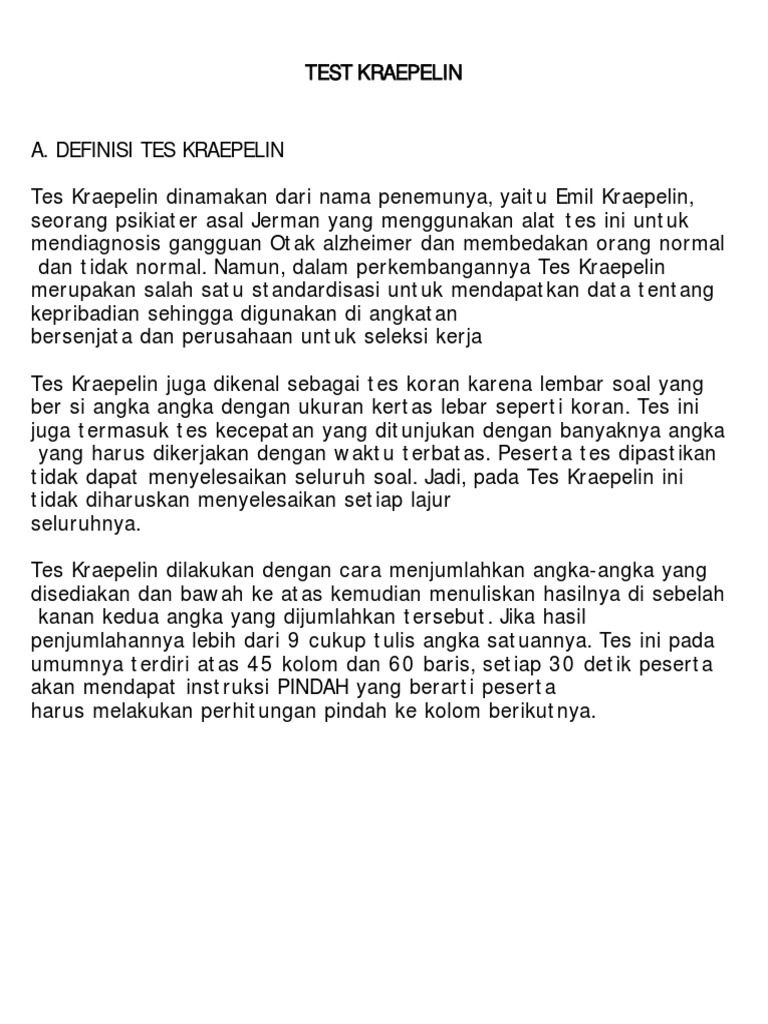 Test Kraepelin Mari Latihan | PDF