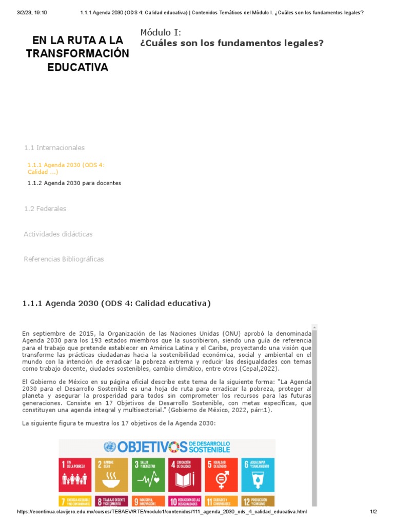 1.1.1 Agenda 2030 (ODS 4 - Calidad Educativa) - Contenidos Temáticos Del Módulo I. ¿Cuáles Son ...