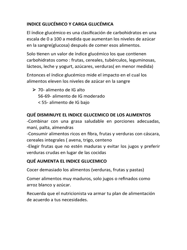 Indice Glucémico y Carga Glucemica | PDF | Cocina, comidas y vino ...