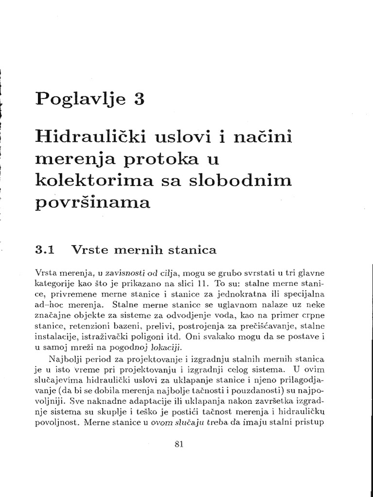 Poglavlje 3 Hidraulicki Uslovi I Nacini Merenja Protoka Kolektorima Sa Slobodnim | PDF