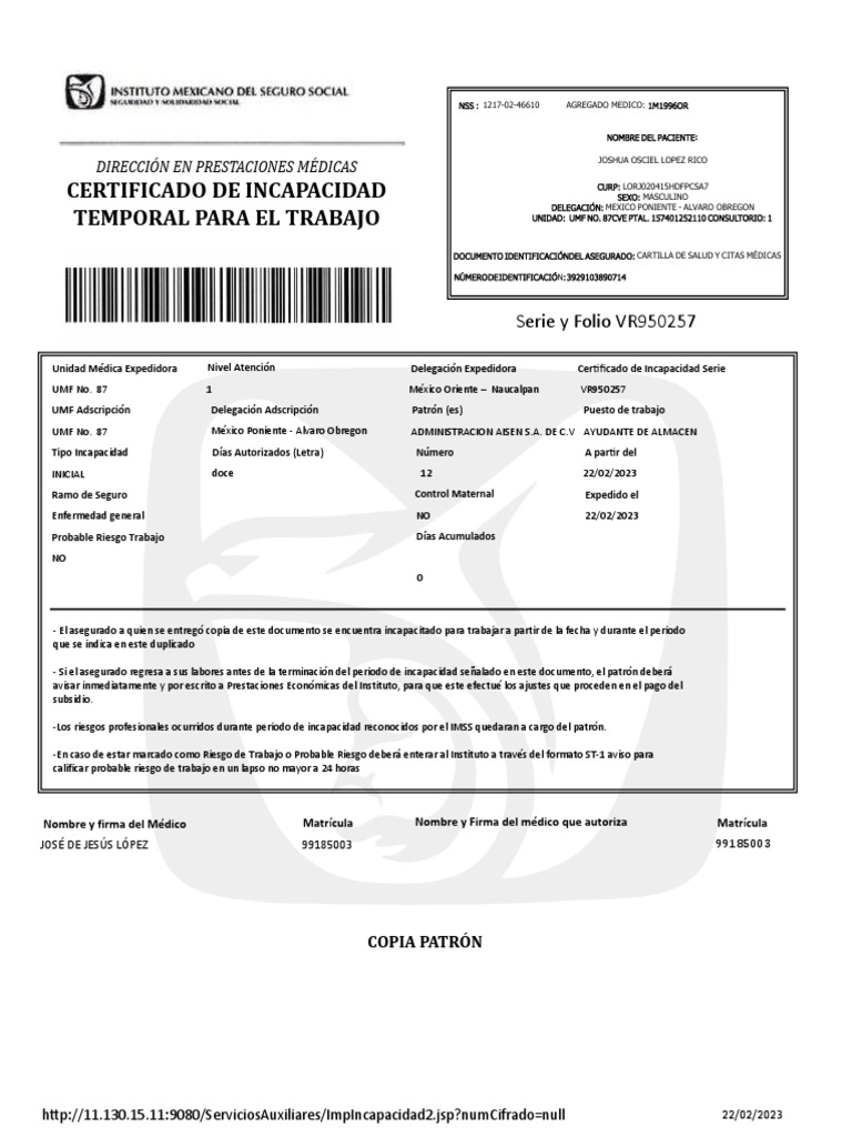 Justificante de Incapacidad IMSS Editable | PDF | Ciencias de la Salud ...
