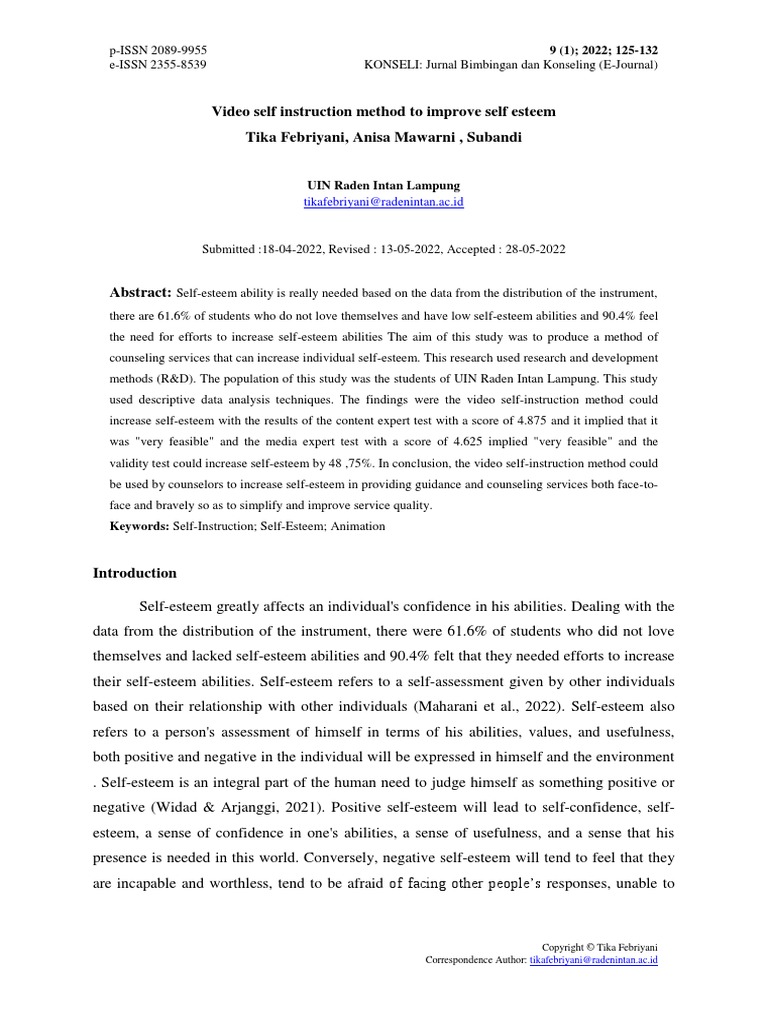 Video Self Instruction Method To Improve Self Este | PDF | Self Esteem | Cognitive Behavioral ...