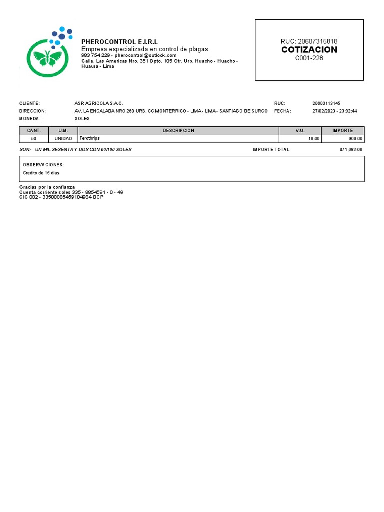 c001 228 - Asr Agricola S.A.C | PDF