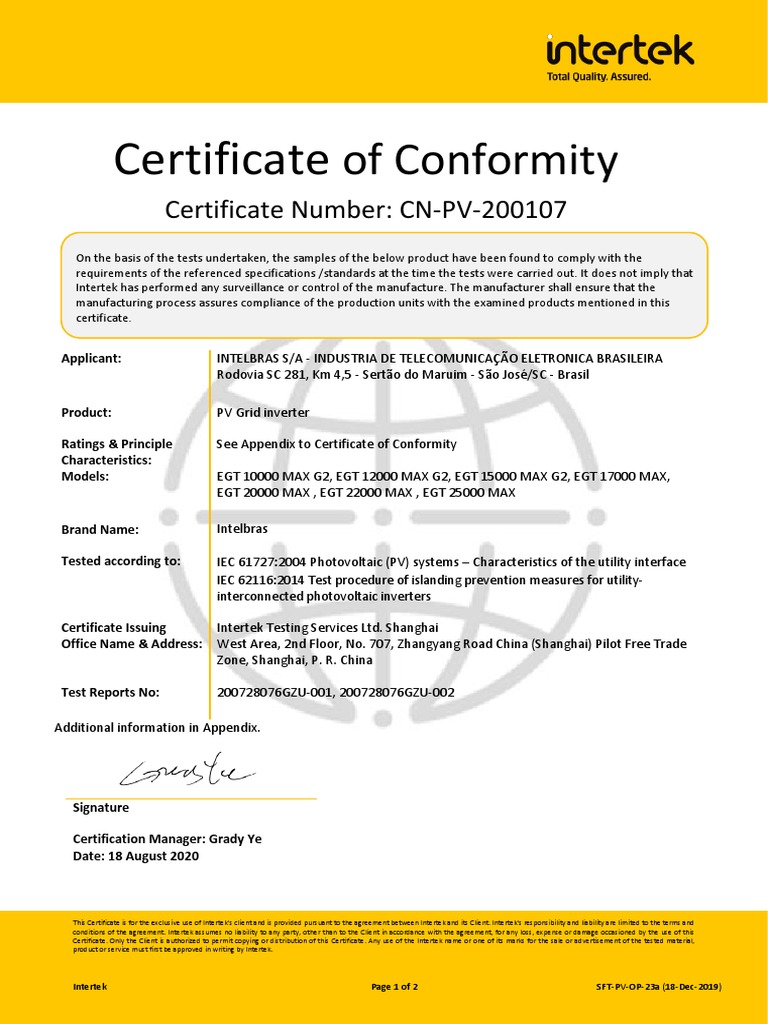 Certicado IEC 61727 e 62116 - EGT 20000 25000 MAX | PDF ...