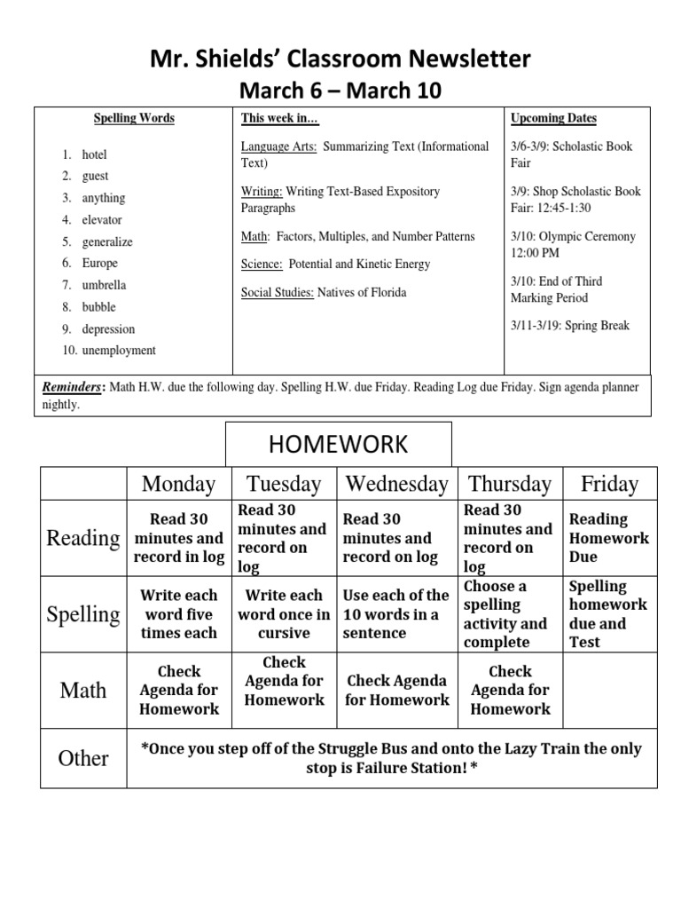 Shields Class Newsletter 3-6-23 | PDF
