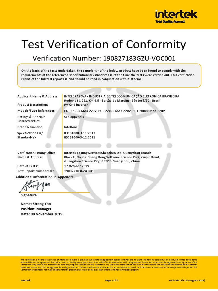 Test Verification for Intelbras Inverters | PDF | Mains Electricity ...