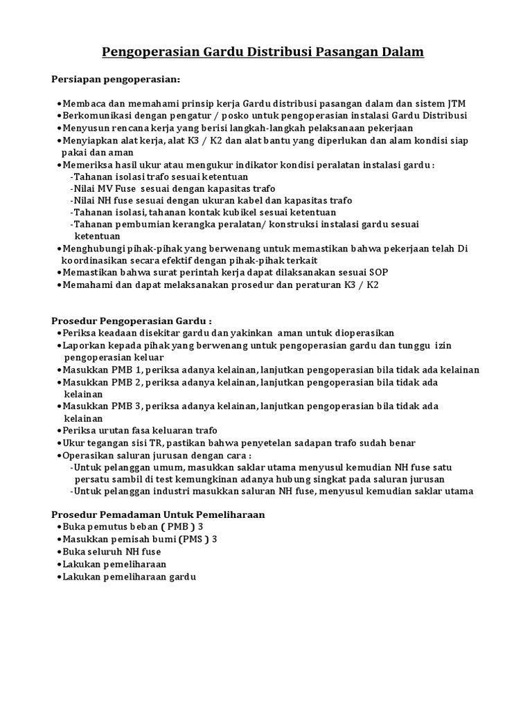 Pengoperasian Gardu Distribusi | PDF