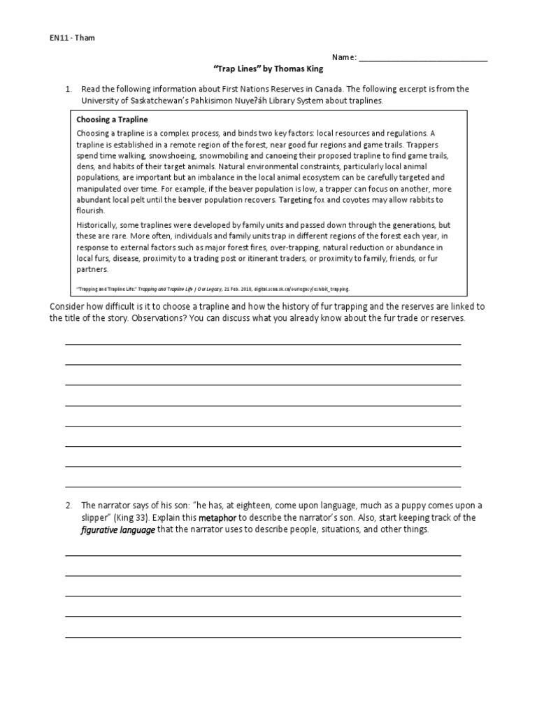 Trap Lines Comp Qs | PDF | Trapping | Fur Trade