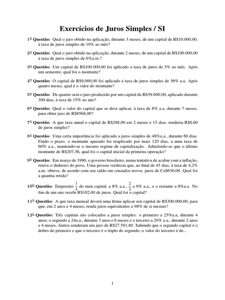 Exercicios de Juros Simples | PDF | Negócios | Direito