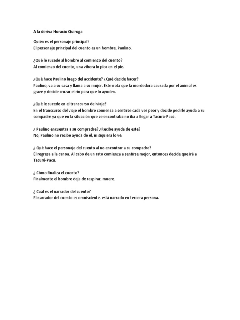 Actividades Cuento A La Deriva Horacio Quiroga | PDF