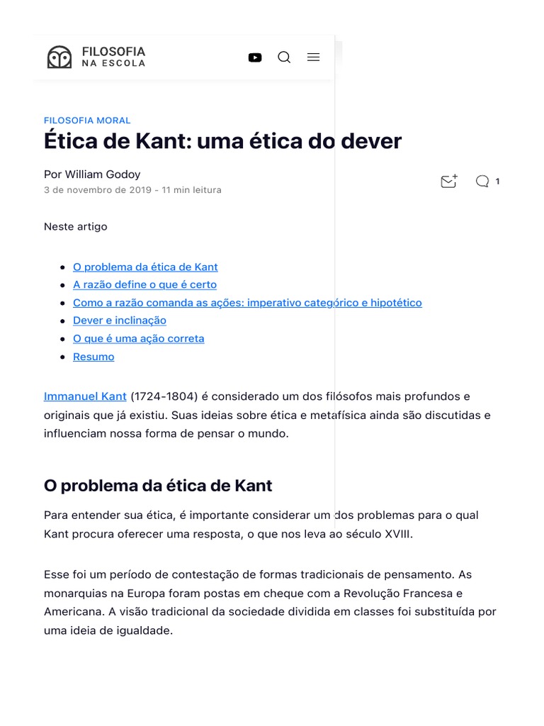 Ética de Kant - Uma Ética Do Dever | PDF | Immanuel Kant | Moralidade