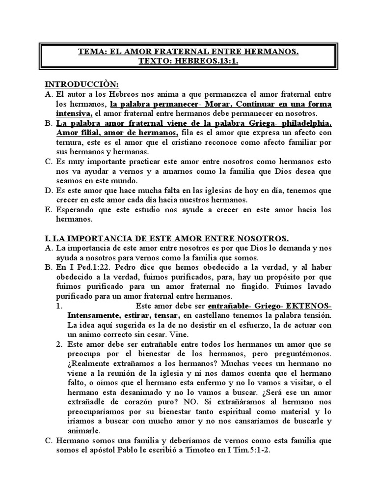 El Amor Fraternal Entre Hermano | PDF | Amor | Pablo el apóstol