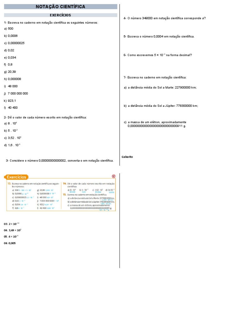 NOTAÇÃO CIENTÍFICA - Lista de Exercícios | PDF