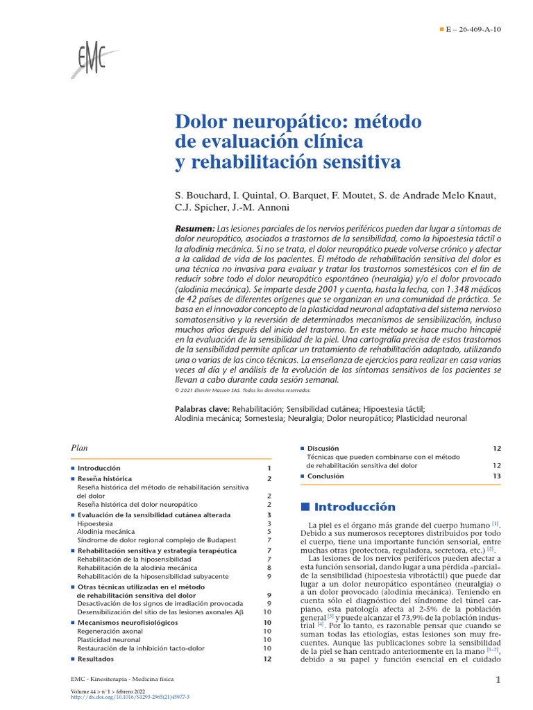 Dolor Neurop Tico M Todo de Evaluaci N CL Nica 2022 EMC Kinesiterapia M | PDF | Dolor | Neurología