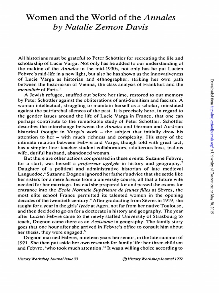 DAVIS, Natalie Zemon - Women and The World of The Annales | PDF