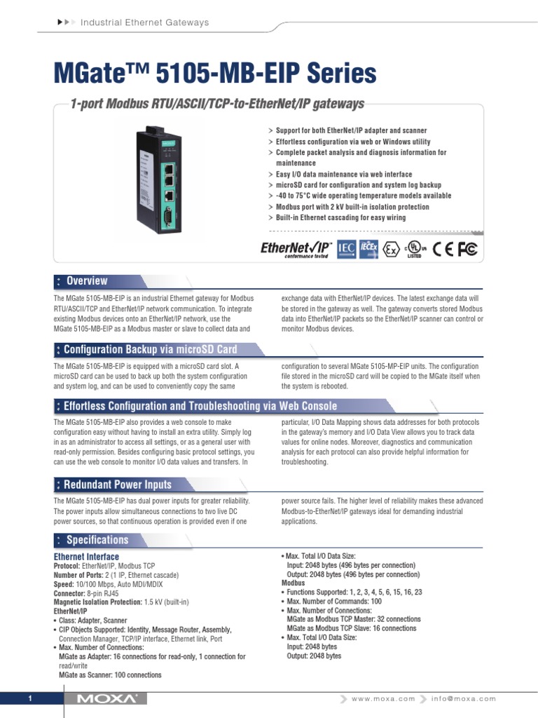 MGate 5105-MB-EIP Series | PDF | Internet Protocols | Transmission ...