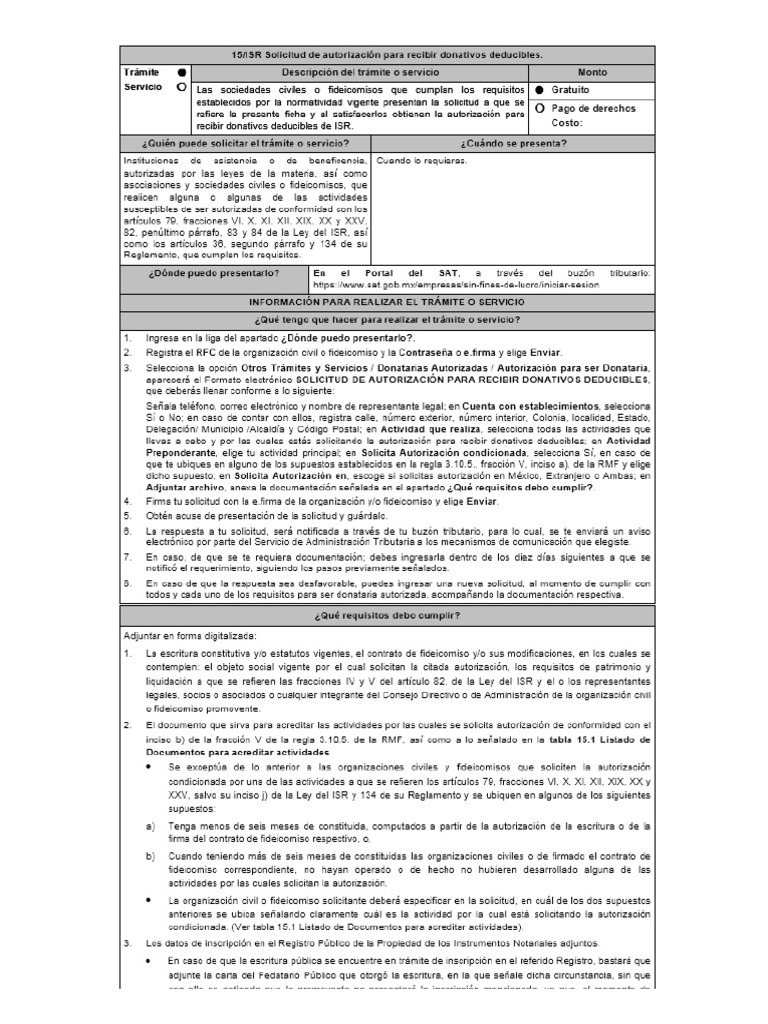 15 Isr Solicitud De Autorización Para Recibir Donativos Deducibles Pdf