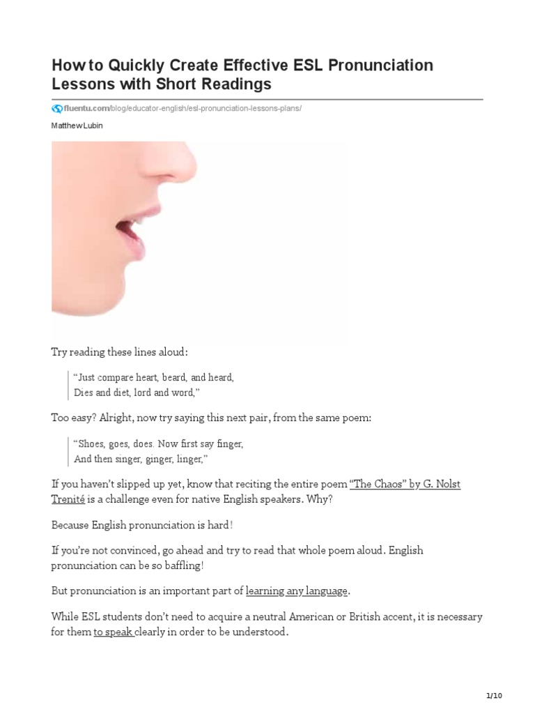 Create Effective ESL Pronunciation Lessons with Short Readings | PDF ...