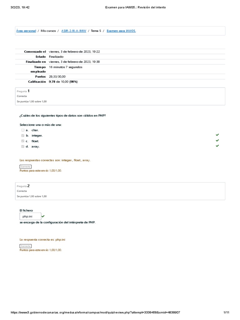 Examen para IAW05. - Revisión Del Intento | PDF | Php | Archivo de computadora