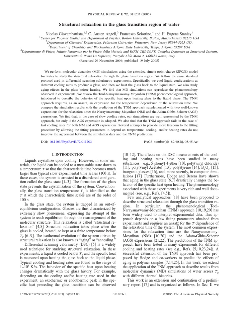 Structural Relaxion Glass Transition Temp | PDF | Differential Scanning ...