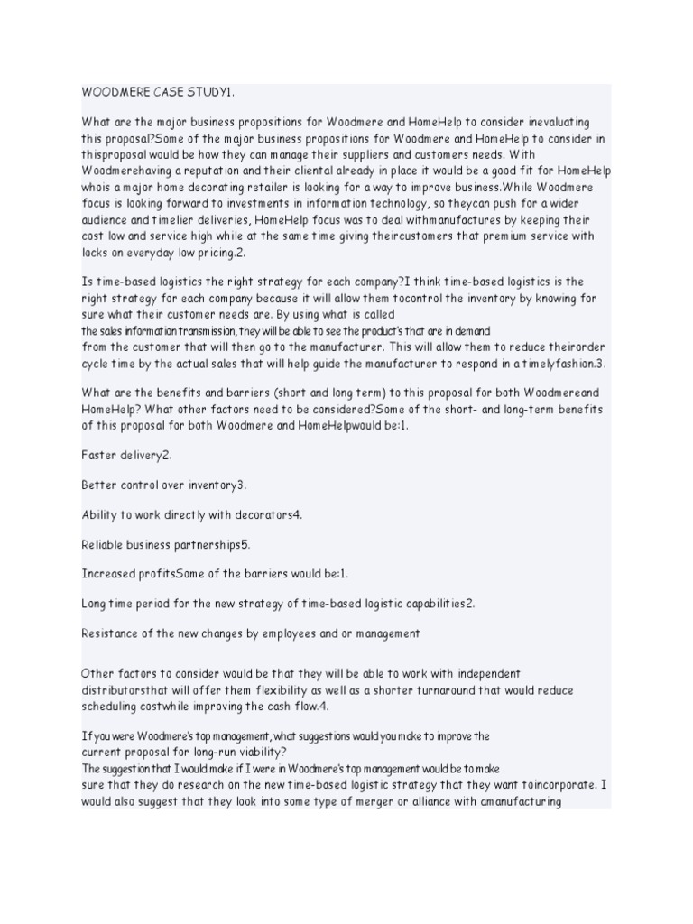 Woodmere Case Study1 | PDF | Logistics | Pricing