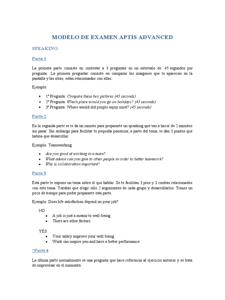 Modelo de examen Aptis Advanced | PDF | Artes del Lenguaje y Comunicación
