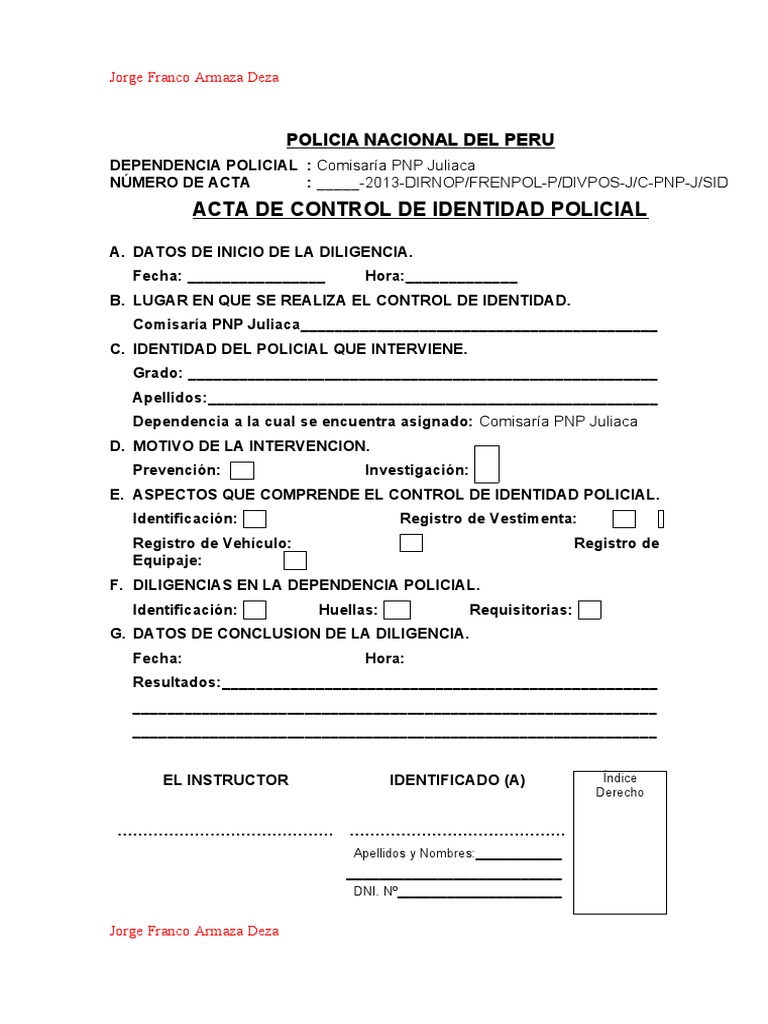 Acta de Control de Identidad Policial - Jorge Franco Armaza Deza | PDF