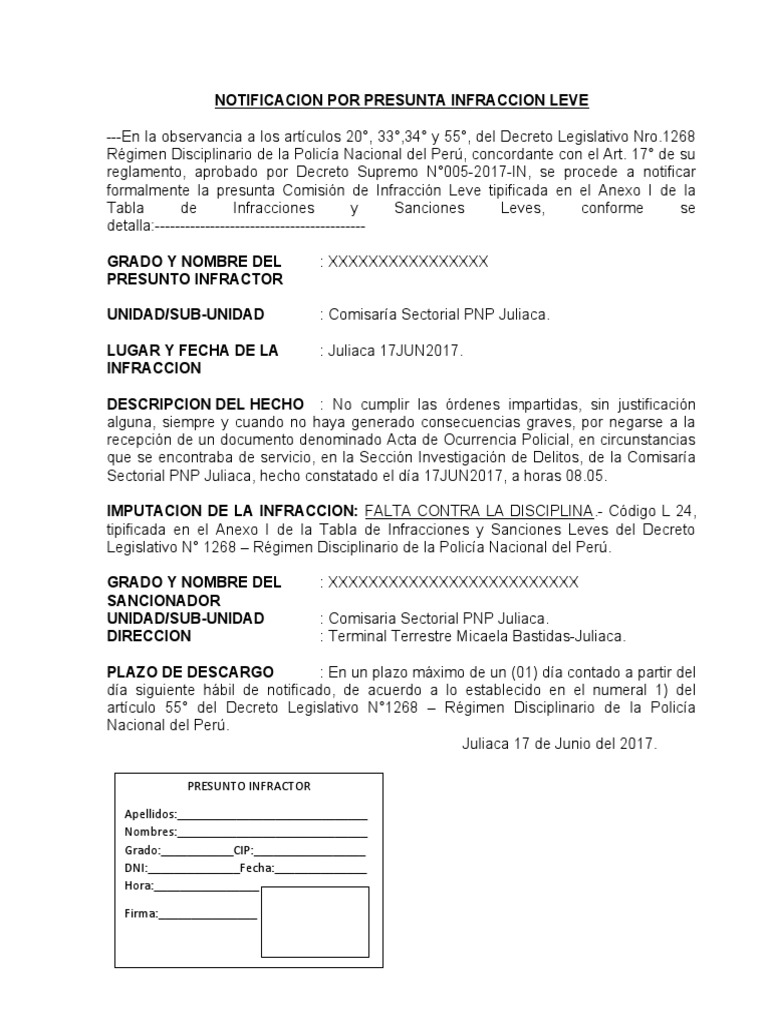 Modelo Notificacion Por Presunta Infraccion Leve 17jun2017 - Jorge ...