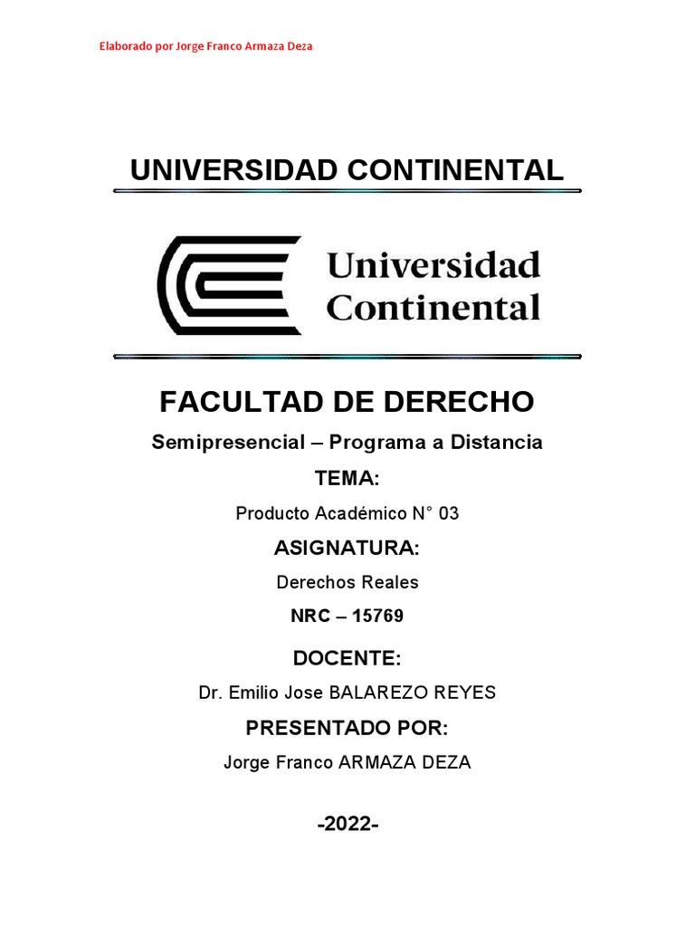 Producto Académico #03 - Universidad Continental - Jorge Franco Armaza Deza - Derechos Reales | PDF