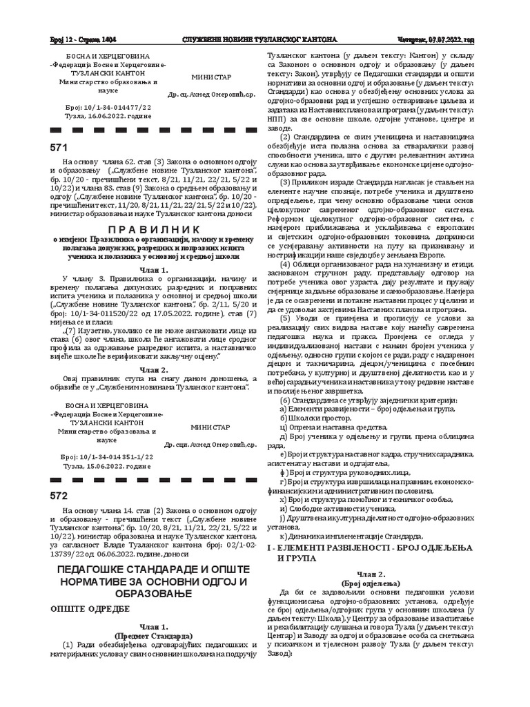 Pedagoski Standardi Za Osnovno Sa Izmjenom | PDF