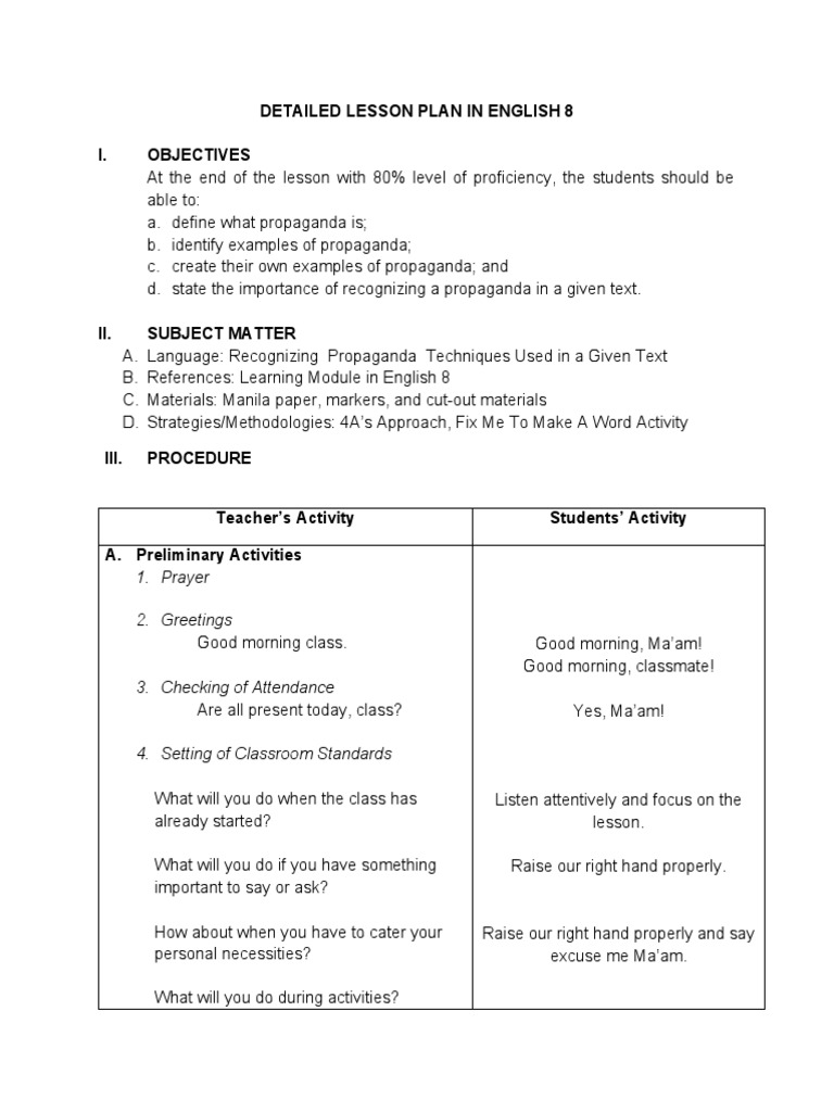 Ra - Lesson Plan Draft Monday | PDF | Propaganda | Lesson Plan