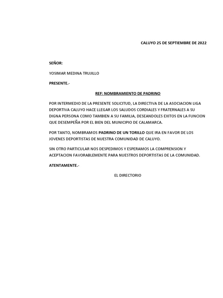 Nombramiento de Padrino en Caluyo | PDF