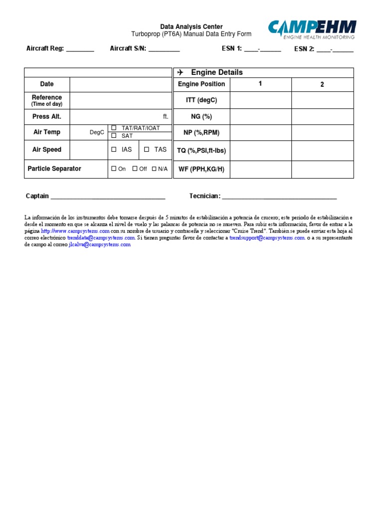 Turboprop (PT6A) Manual Data Entry Form | PDF | Tecnología
