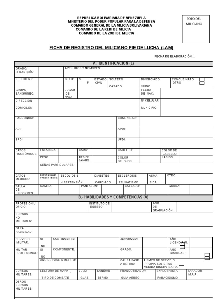 Ficha Del Miliciano | PDF | Especialidades Medicas | Medicina CLINICA