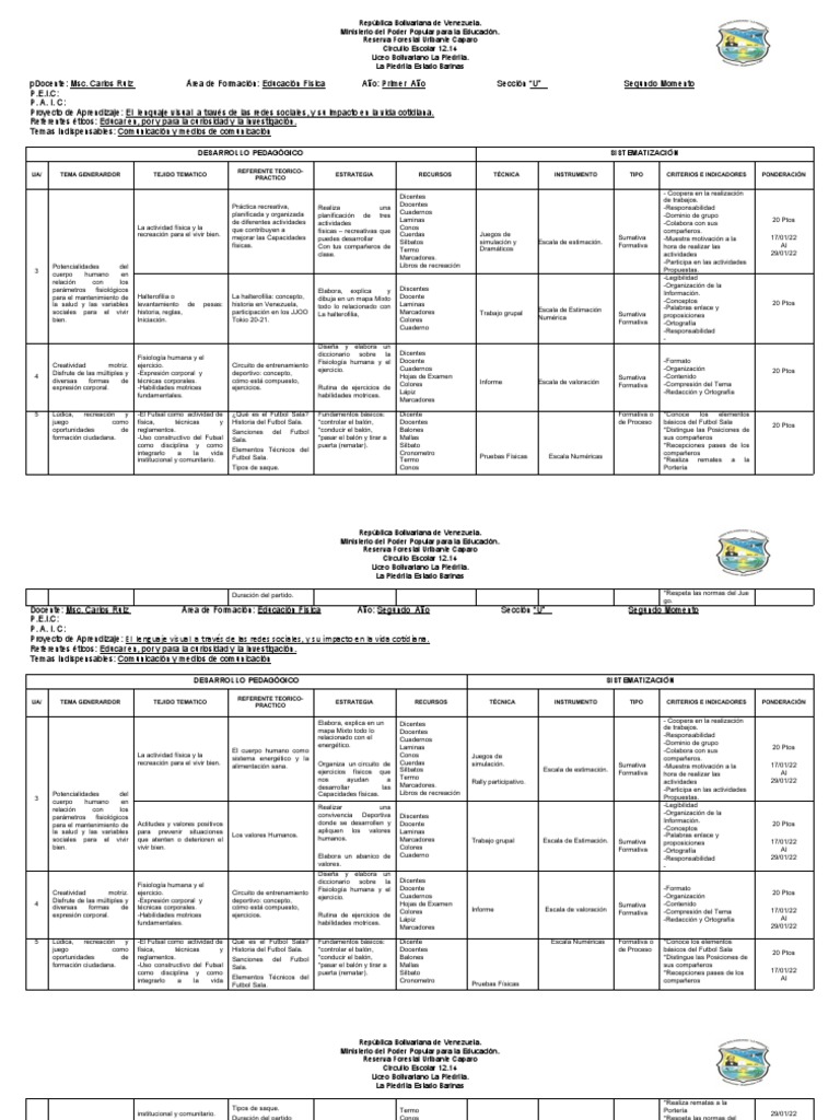 Plan Trimestral Educ. Fisica | PDF | Asociación de Futbol | Aprendizaje