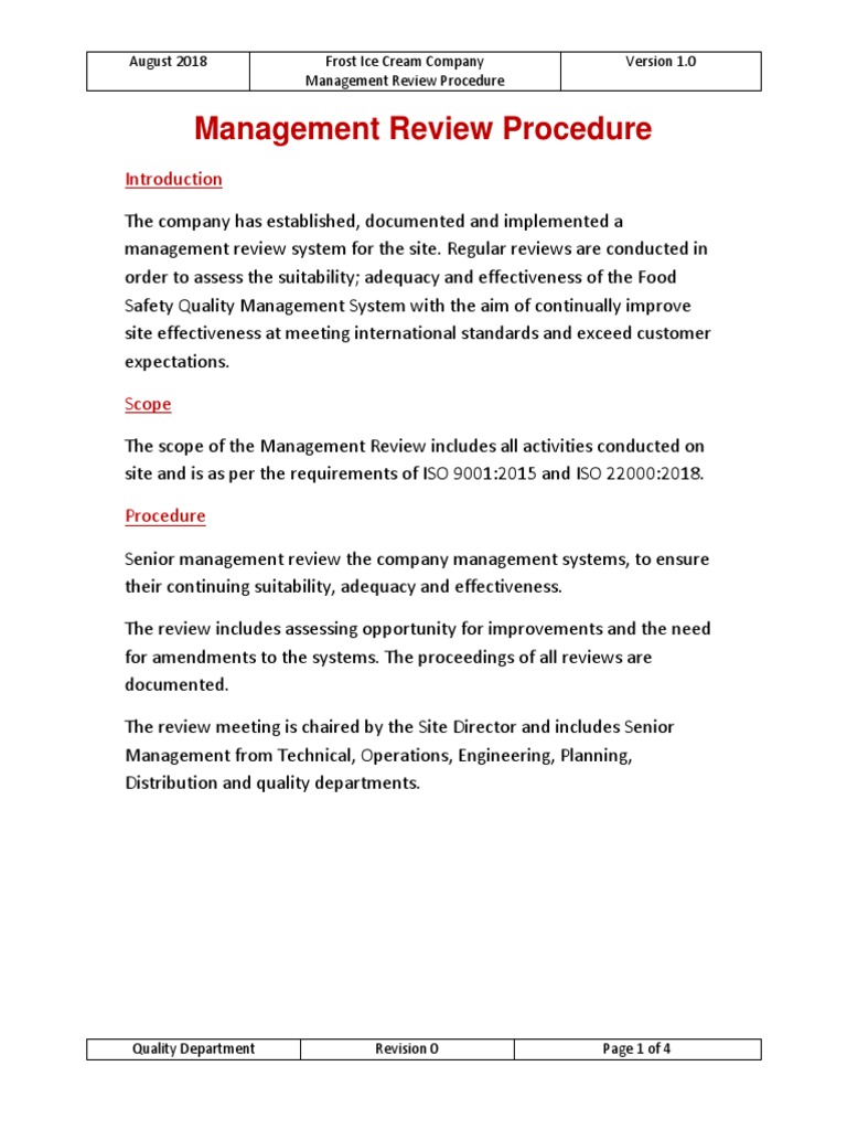 Management Review | PDF | Food Safety | Business